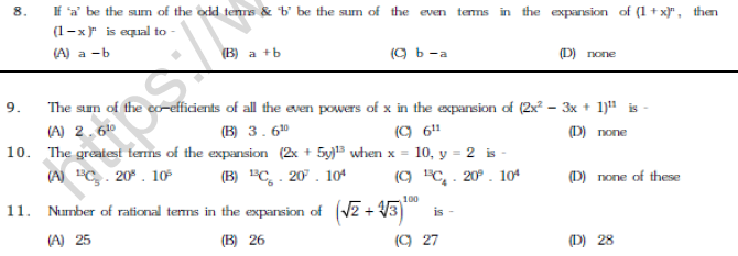 JEE Mathematics Binomial Theorem MCQs Set B with Answers